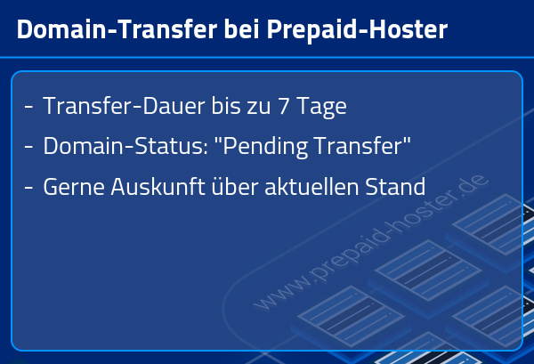 Domain-Status: Pending Transfer - Prepaid-Hoster FAQ